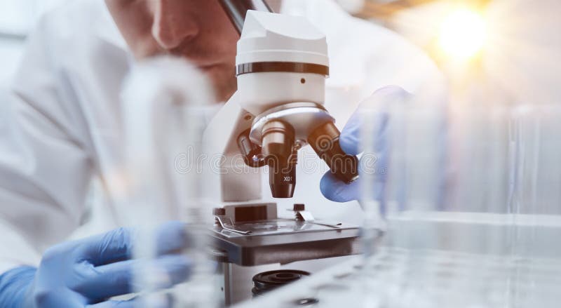 Biologist Explores the Substance Under the Microscope Stock Photo ...