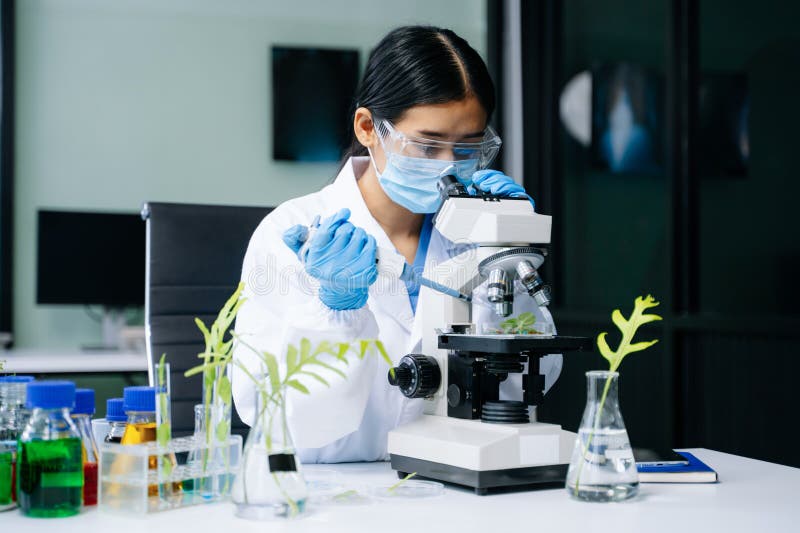 Biologist Taking Experiment with Plants Working in Biochemistry ...