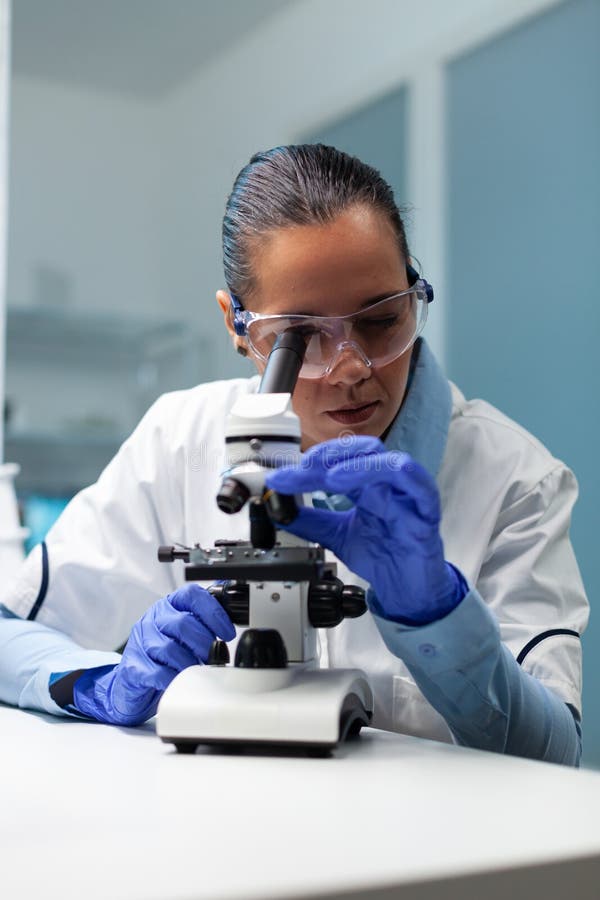 Biologist Woman Working at Vaccine Development Analyzing Blood Sample ...