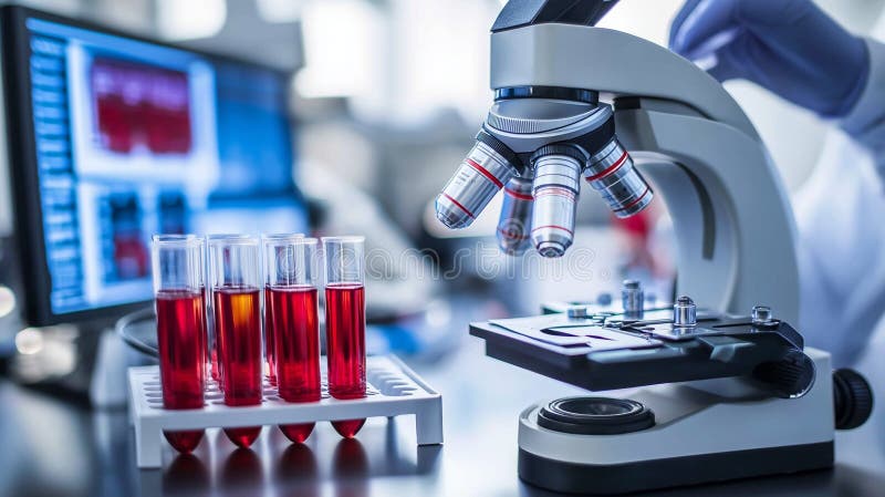 Biologists Studying Cell Cultures Under a Microscope in a Lab ...