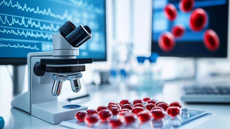 Biologists Studying Cell Cultures Under a Microscope in a Lab ...