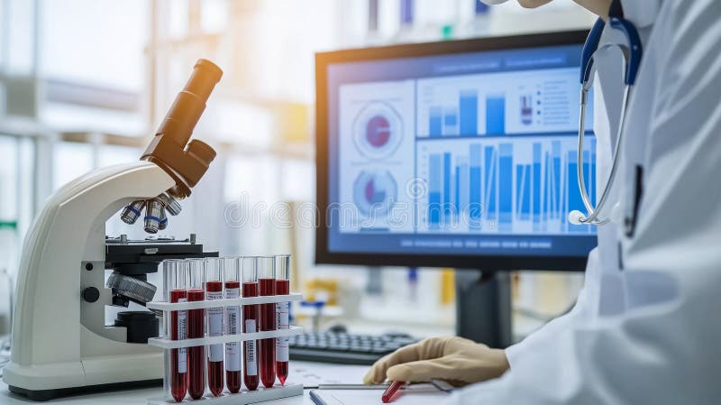 Biologists Studying Cell Cultures Under a Microscope in a Lab ...