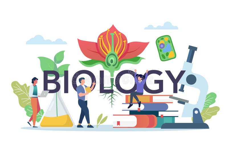 Biology Class with Biology Elements. Biology Scene with Miniature People Stock Vector ...