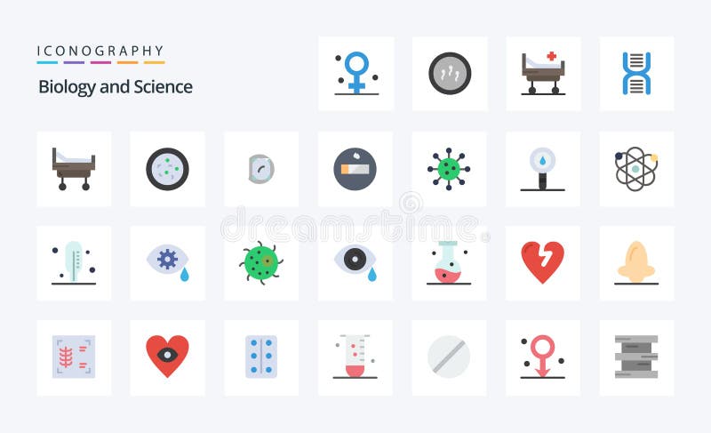 25 Biology Flat Color Icon Pack Stock Vector - Illustration of bacteria ...