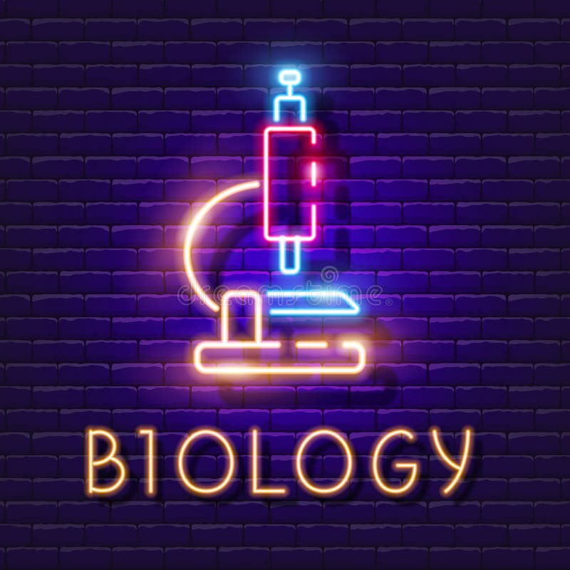 Biology Glowing Banner. Microscope Vector Neon Sign. Stock Vector ...