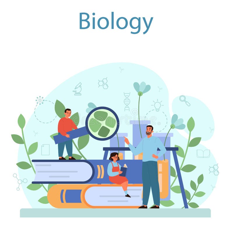 Biology School Subject Typographic Header Concept. Scientist Exploring ...