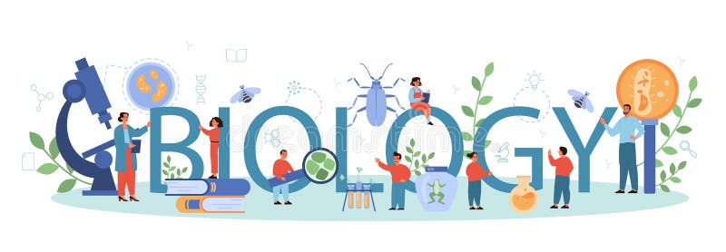 Biology Typographic Header. Scientist Exploring Human and Nature Stock ...