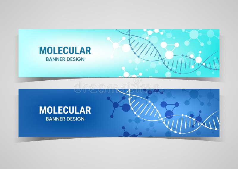 Biology Science. DNA Chain. Horizontal Banners Set. Molecular Structure ...