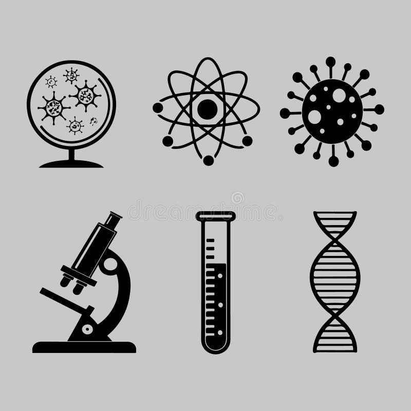 Biology and Science Icons Set Microscope DNA Virus and Test Tube Stock ...
