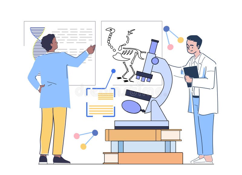 Biology Scientists Concept. Two Men in Medical Uniform with Microscope ...