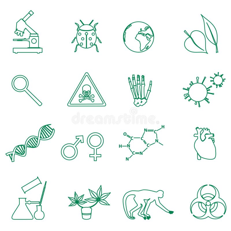 Biology Simple Green Outline Icons Set Stock Vector - Illustration of ...