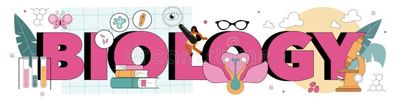 Biology Typographic Header. Students Exploring Nature and Living ...