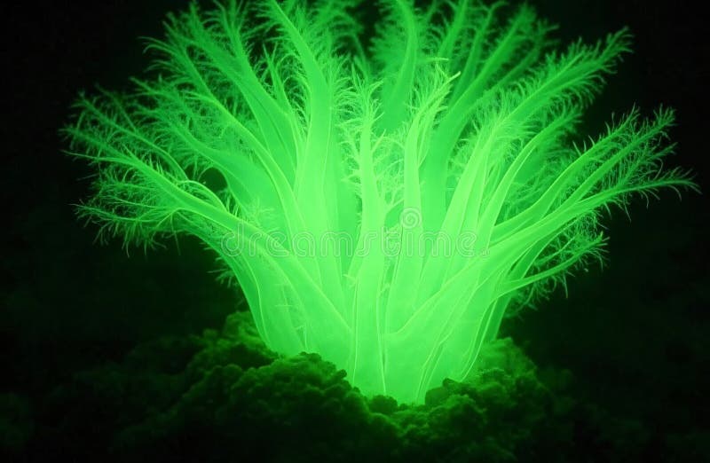 Bioluminescent Algae with Glowing Tubular Structures Stock Illustration ...