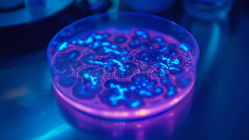 Bioluminescent Bacteria in Petri Dish Under UV Light in Laboratory Stock Image - Image of ...