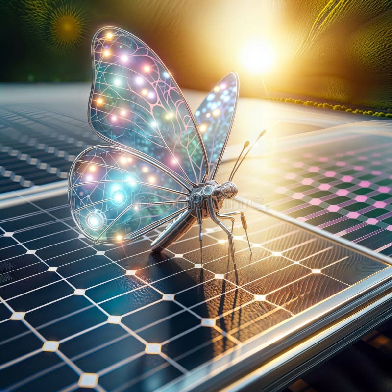 Bioluminescent Butterfly: Glowing Butterfly on Solar Panel, Generative ...