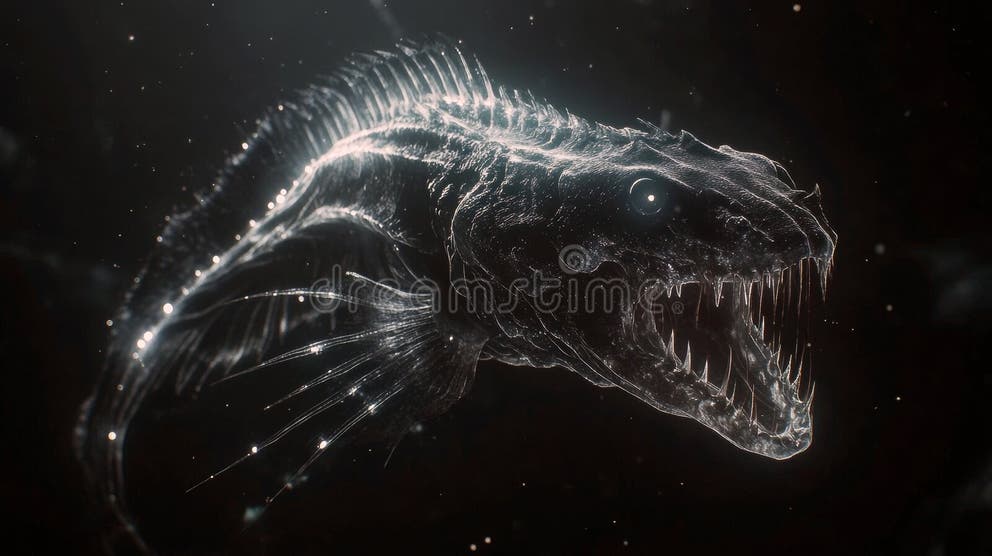 Bioluminescent Deep Sea Predator with Sharp Teeth and Translucent Body ...