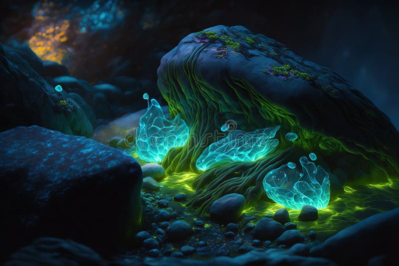 Bioluminescent Ethereal Water Elementals Nesting in a Rock Pool Stock ...