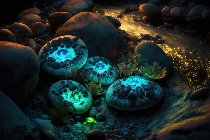 Bioluminescent Ethereal Water Elementals Nesting in a Rock Pool Stock ...