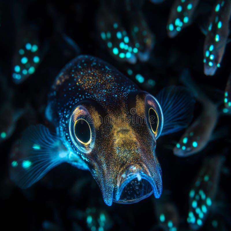 A Bioluminescent Fish with Glowing Spots in a Dark Underwater ...
