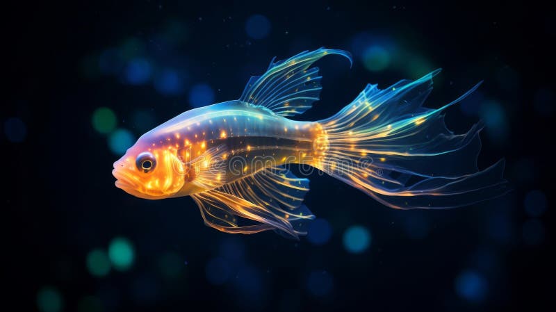 Bioluminescent Fish Swimming Ocean Depths Stock Illustration ...
