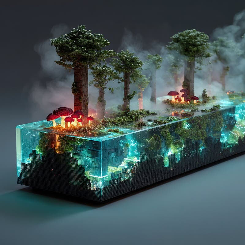 A Bioluminescent Forest Inside a Gaming Console, Glowing Mushrooms and ...
