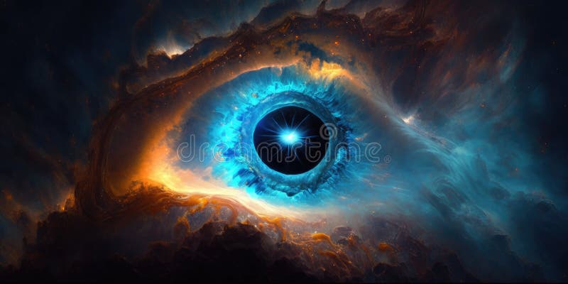 Bioluminescent Iris in Outer Space Nebula. Glowing Blue Swirling Orb ...
