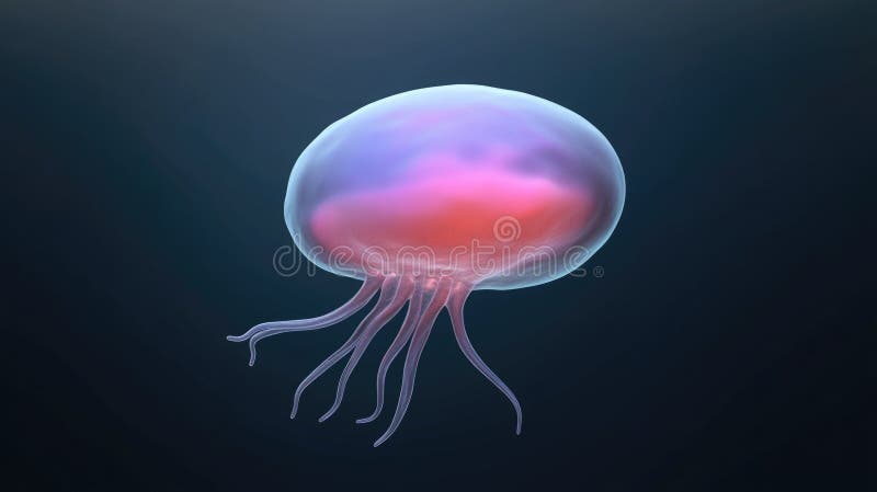 Bioluminescent Jellyfish in the Deep Ocean with Glowing Pink Core Stock ...