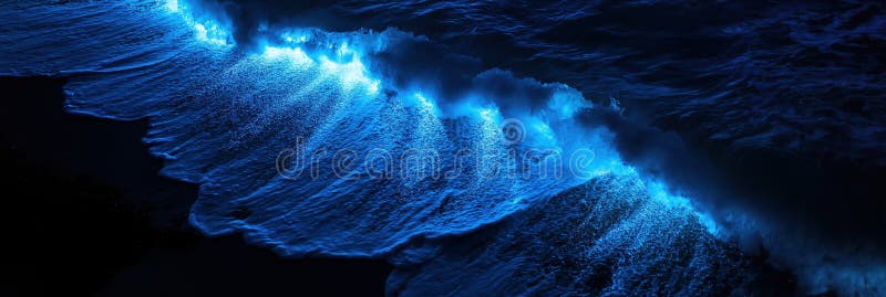 Bioluminescent Ocean Waves Glowing at Night Stock Photo - Image of ...