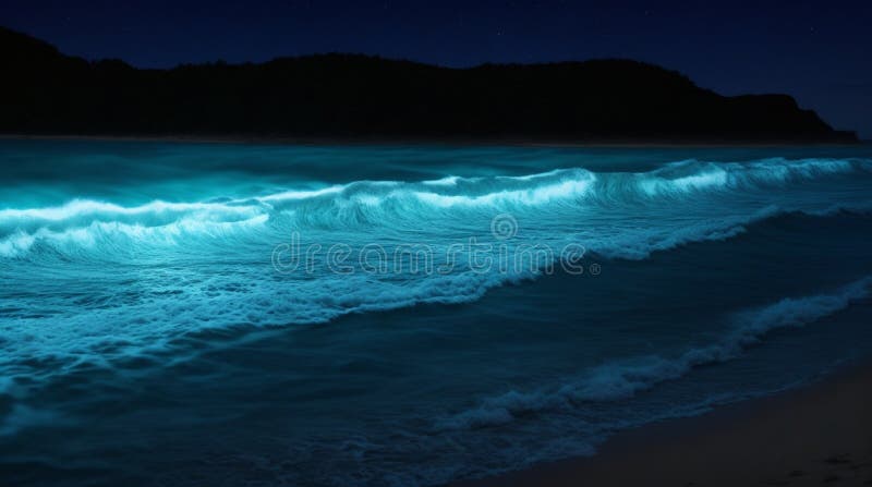 Bioluminescent Plankton Lighting Up the Waves on a Beach Stock ...