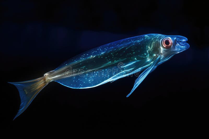 Bioluminescent Squid Emitting Light in Deep Ocean Stock Illustration ...