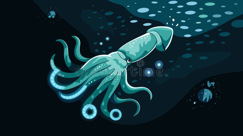 Bioluminescent Squid Tentacles Emerging from the Deep Ocean. Stock ...