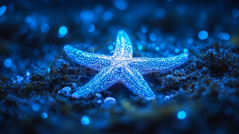 Bioluminescent Starfish on the Ocean Floor Stock Illustration ...