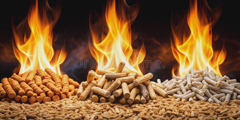 Biomass in Fire Three Kind of Pelets Burn Creative AI Stock ...