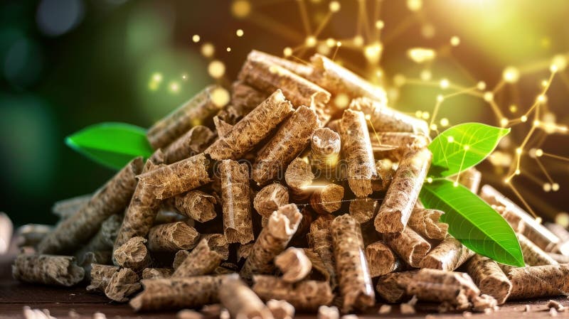 Biomass Wood Pellets Stack and Woodpile on Blurred Background Space for ...