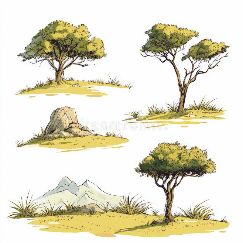 Biome Set, Featuring Golden Grasslands, Sparse Acacia Trees, and ...