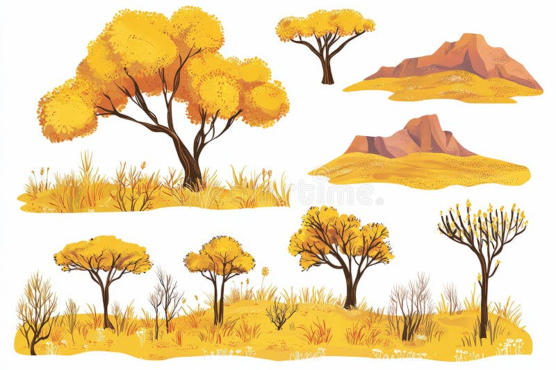 Biome Set, Featuring Golden Grasslands, Sparse Acacia Trees, and ...