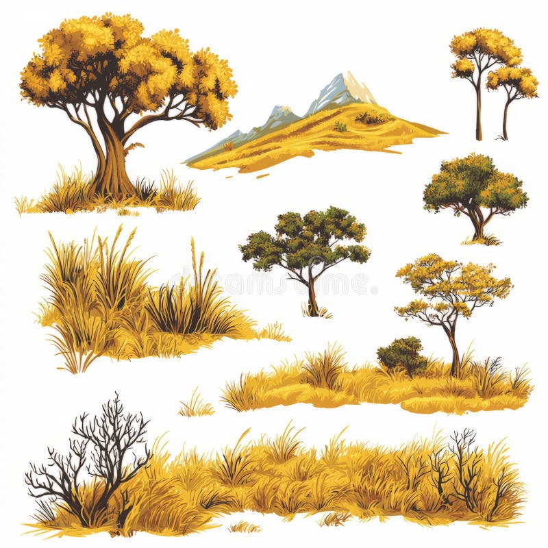 Biome Set, Featuring Golden Grasslands, Sparse Acacia Trees, and ...