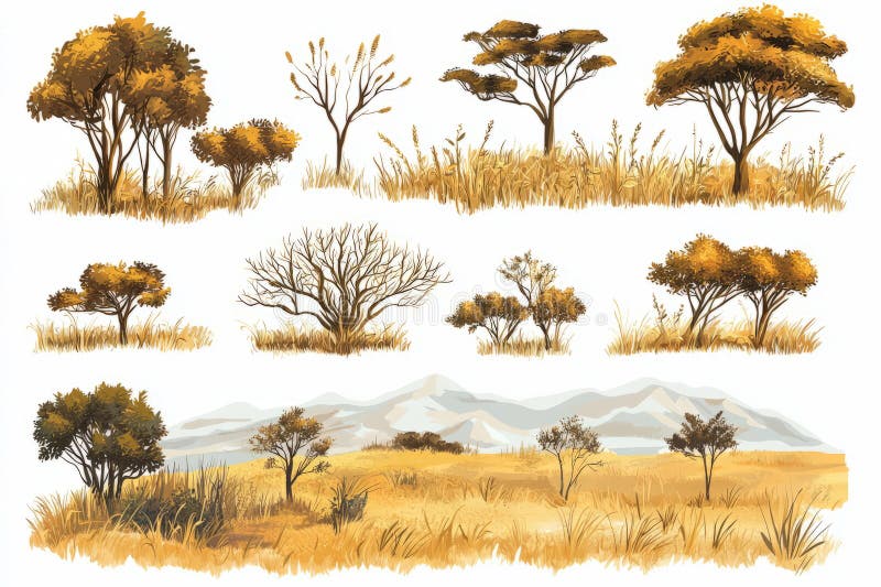Biome Set, Featuring Golden Grasslands, Sparse Acacia Trees, and ...
