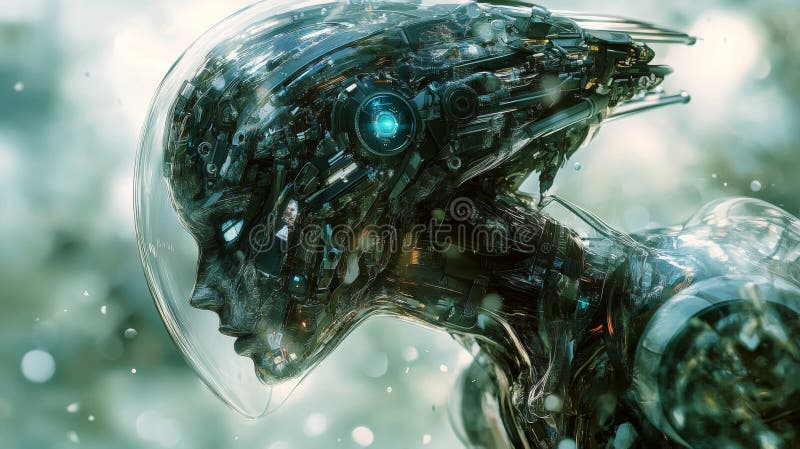 Biomechanical Cyborg Head with Intricate Mechanical Details Stock Image ...