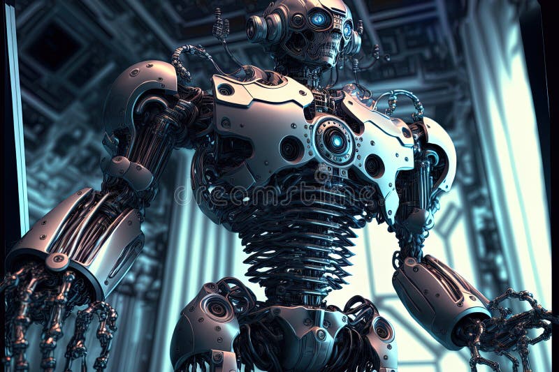 Biomechanical Data Processing Robot in Futuristic Setting Stock ...