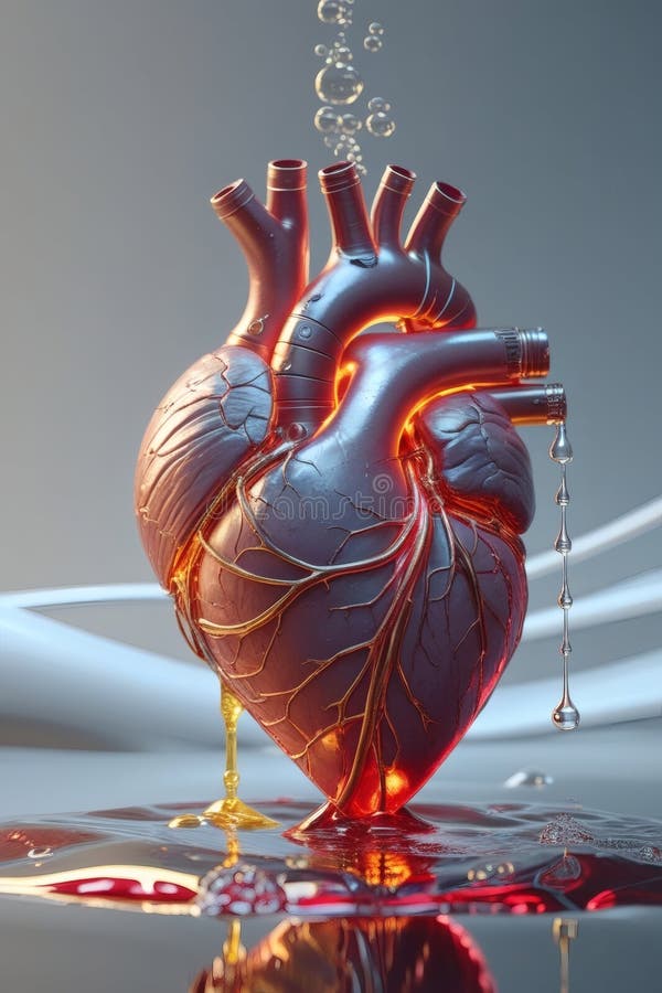 Biomechanical Heart Floating in Glowing Liquid – Futuristic Sci-Fi ...