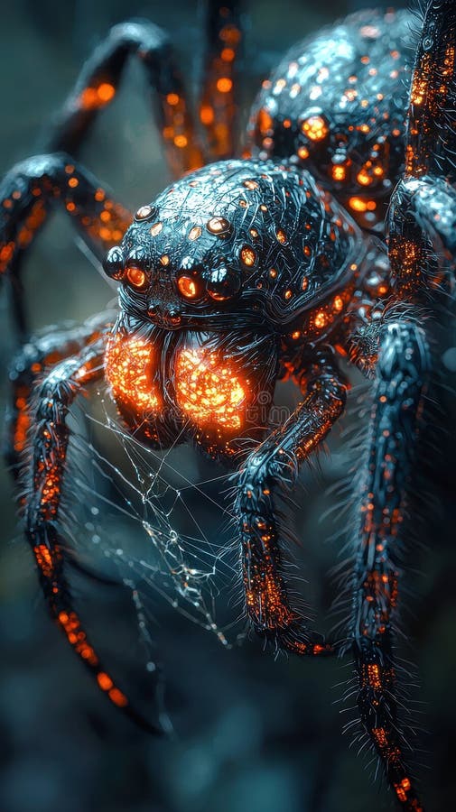 Biomechanical Spider with Sharp Metallic Legs and Glowing Features ...