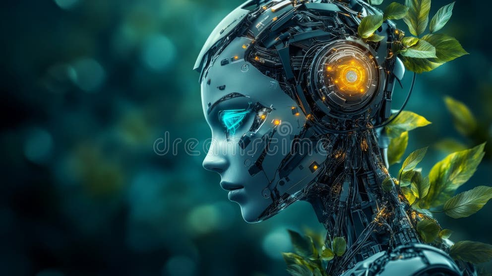 Biomechanical Woman in a Forest Setting Stock Illustration ...