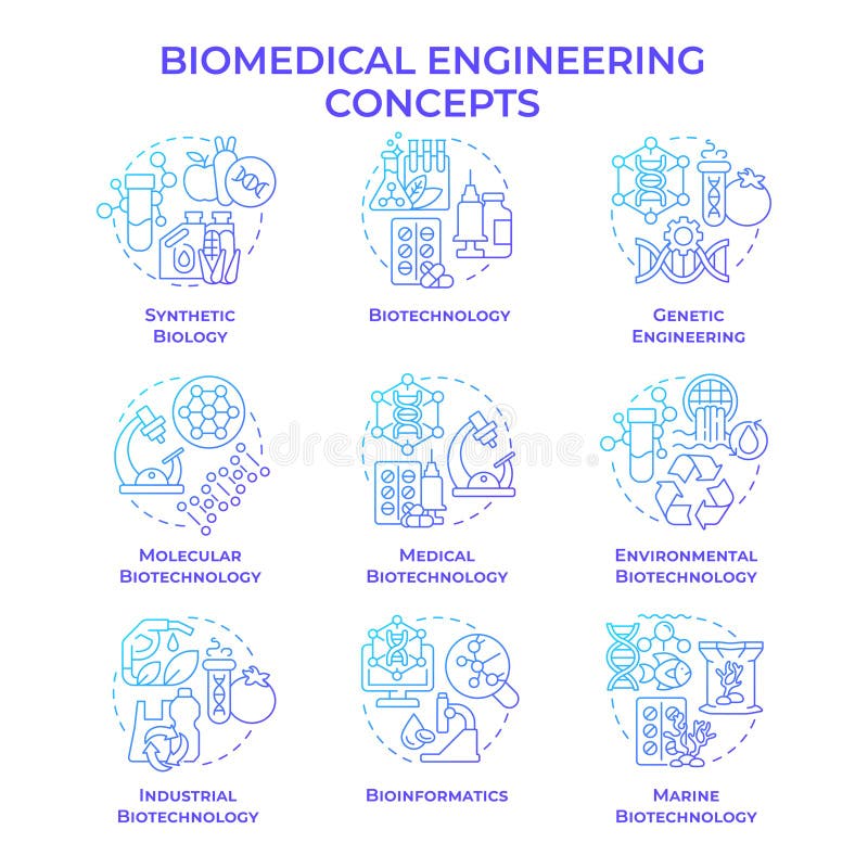 Biomedical Engineering Blue Gradient Concept Icons Stock Vector ...