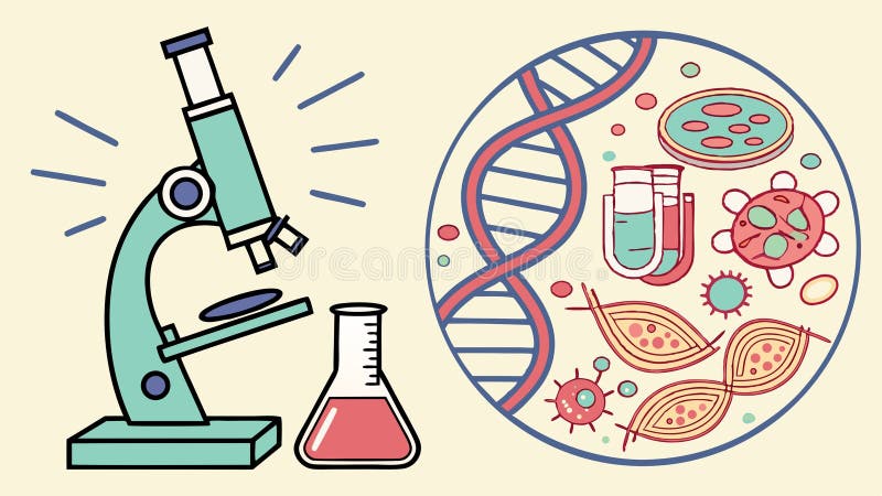 Biomedical Science: Microscope, DNA, and Lab Equipment, Vector Design ...