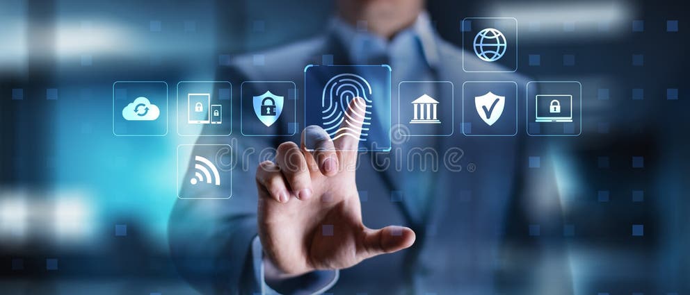 Biometric Authentication And Cybersecurity Framework Visualization Stock Illustration