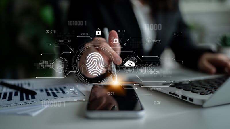 Biometric Authentication and Cybersecurity System Latch Stock Illustration - Illustration of ...