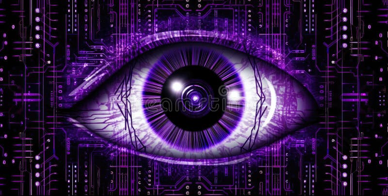 Biometric Authentication Eye Scanning Circuit Board Background Purple ...