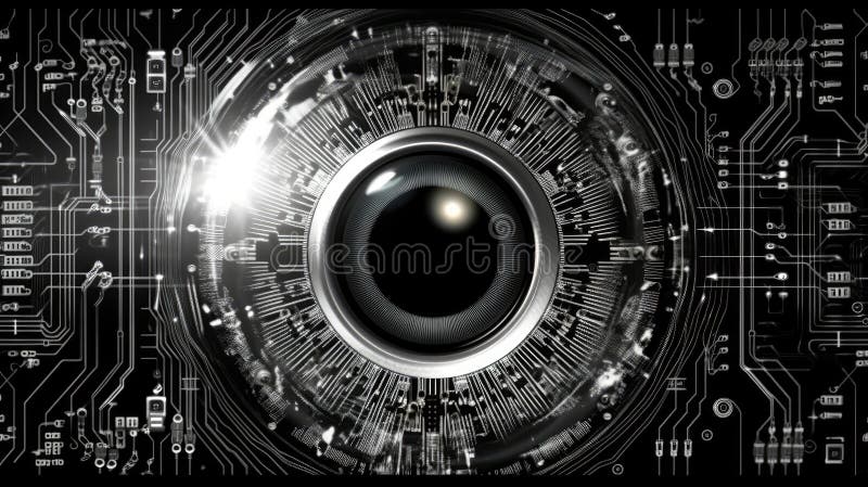 Biometric Authentication Eye Scanning Circuit Board Background Silver ...