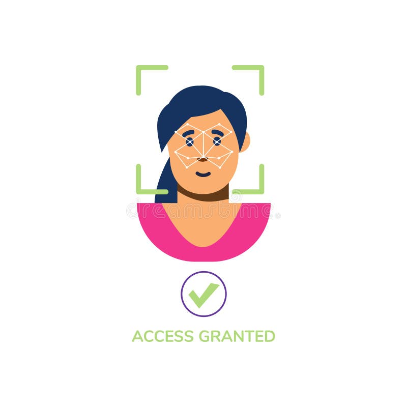 Biometric Authentication Facial Screening Flat Vector Illustration ...
